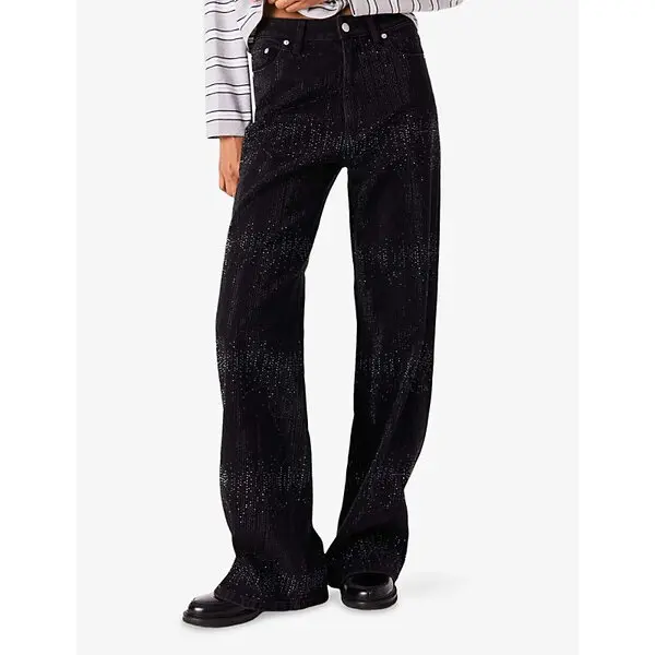 Maje Rhinestone Wide-leg Stretch-denim Jeans