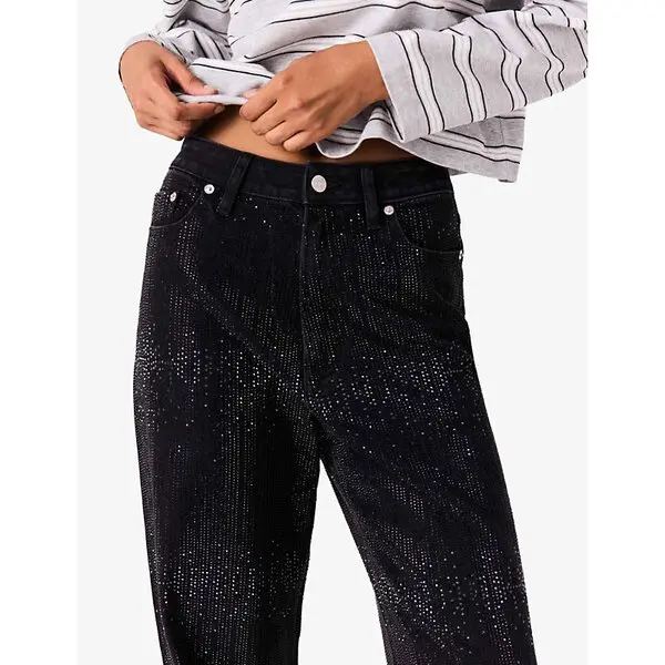 Maje Rhinestone Wide-leg Stretch-denim Jeans