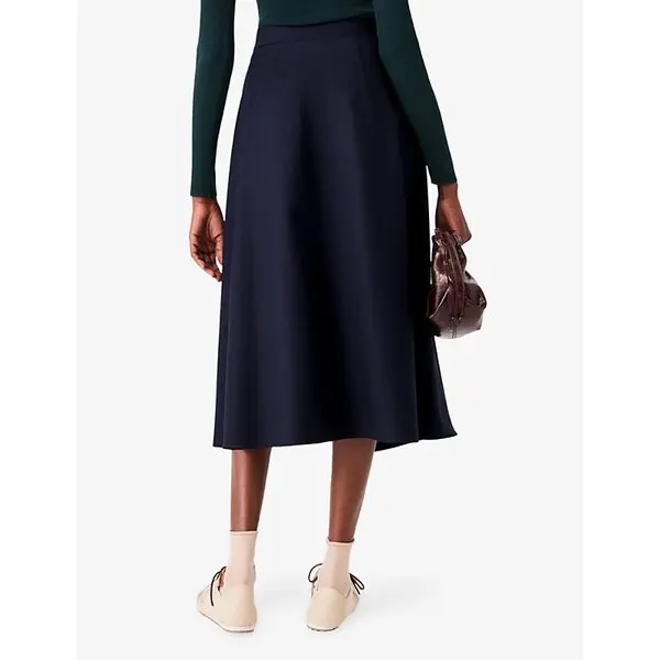 Maje Pleated Buckle-waist Midi Skirt - Navy