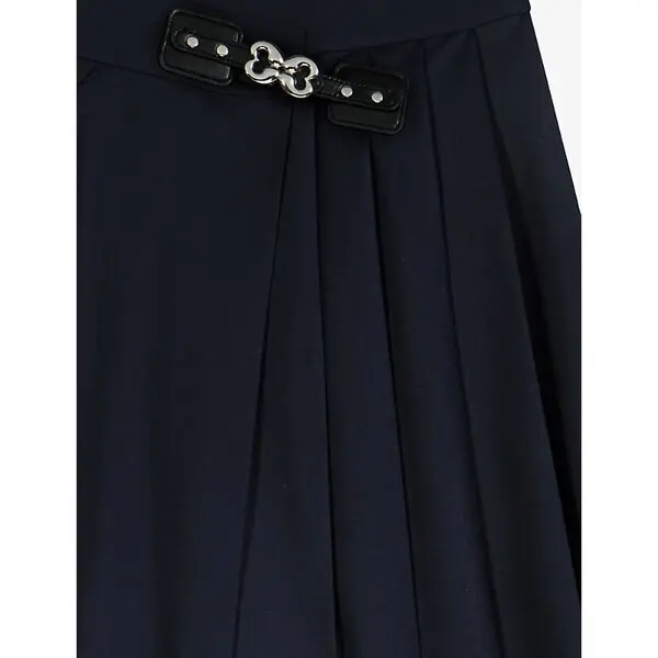 Maje Pleated Buckle-waist Midi Skirt - Navy