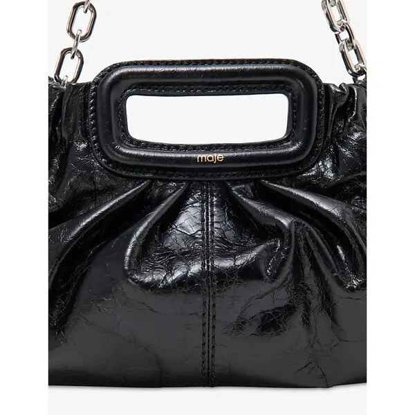 Maje Milpli Crackled Leather Shoulder Bag - Black