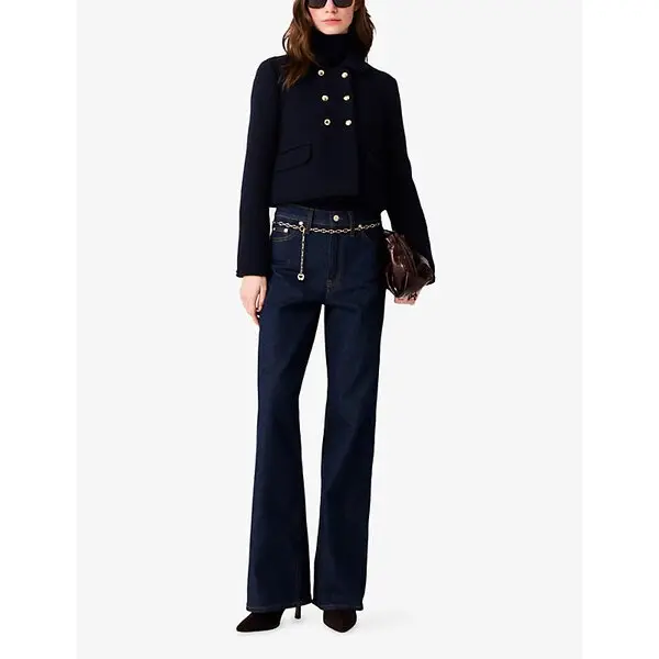 Maje Double-breasted Cropped Tweed Jacket