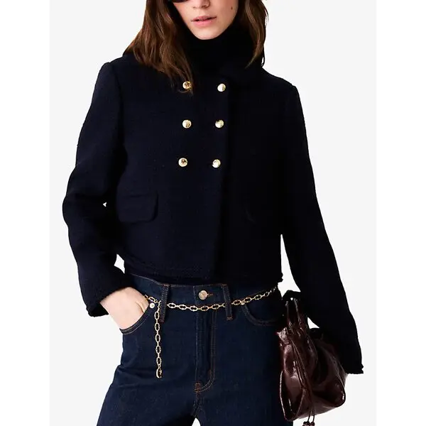 Maje Double-breasted Cropped Tweed Jacket