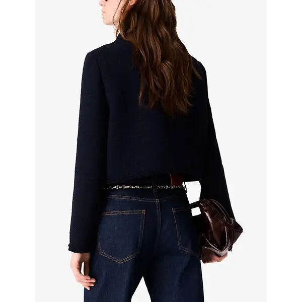 Maje Double-breasted Cropped Tweed Jacket