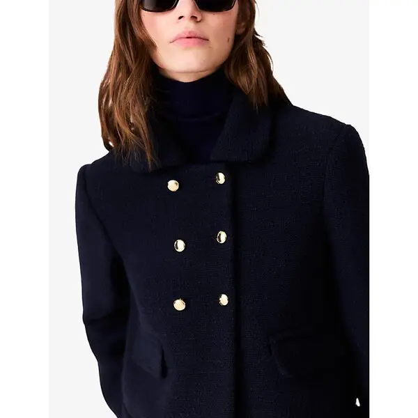 Maje Double-breasted Cropped Tweed Jacket