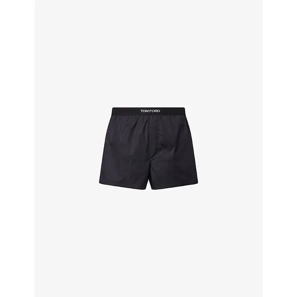 TOM FORD Logo-waistband Stretch Cotton-poplin Boxer Briefs - Black