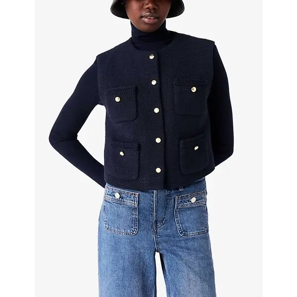 Maje Four-pocket Sleeveless Tweed Jacket