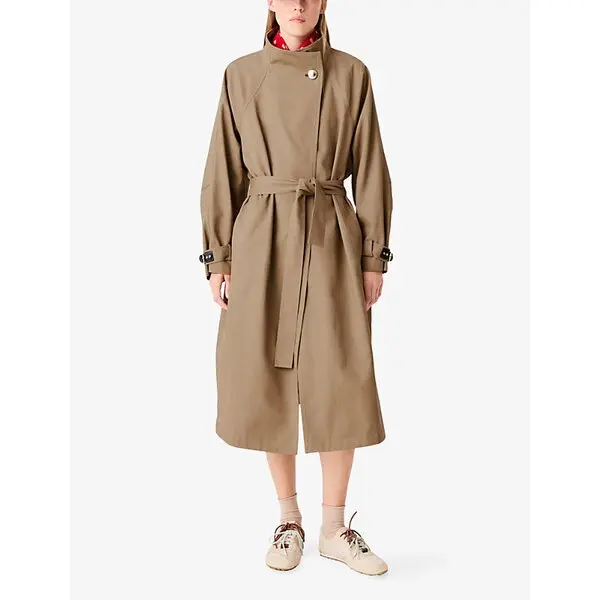 Maje Double-breasted Belted-waist Cotton Trench Coat