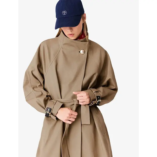 Maje Double-breasted Belted-waist Cotton Trench Coat