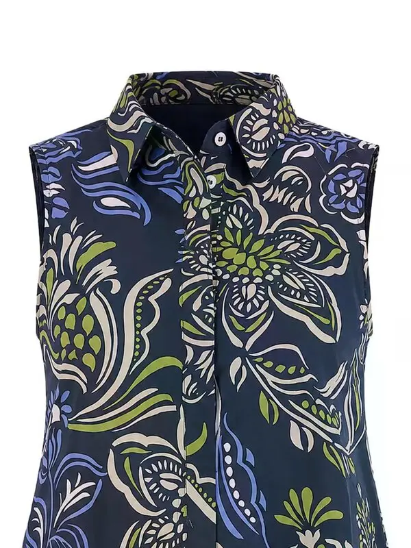 Marella Sleeveless Floral Print Shirt - Blue