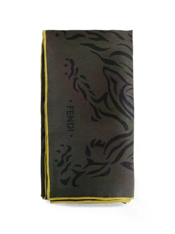 Fendi Tiger-print Silk Scarf - Green