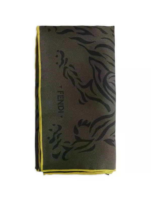 Fendi Tiger-print Silk Scarf - Green
