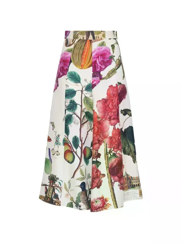 Libertine Hollyhock Tulip Print Midi Skirt - Neutrals