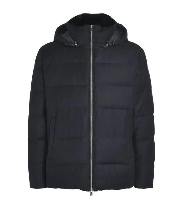 YVES SALOMON Down Wool-silk Hooded Parka - Navy