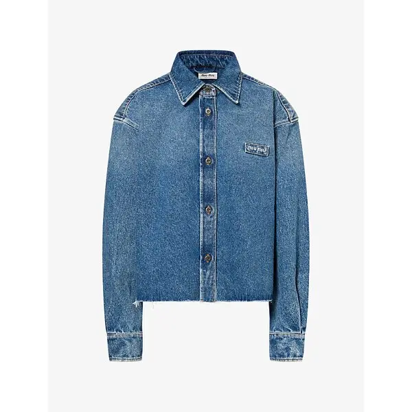 Miu Miu Cropped Frayed-edge Denim Shirt