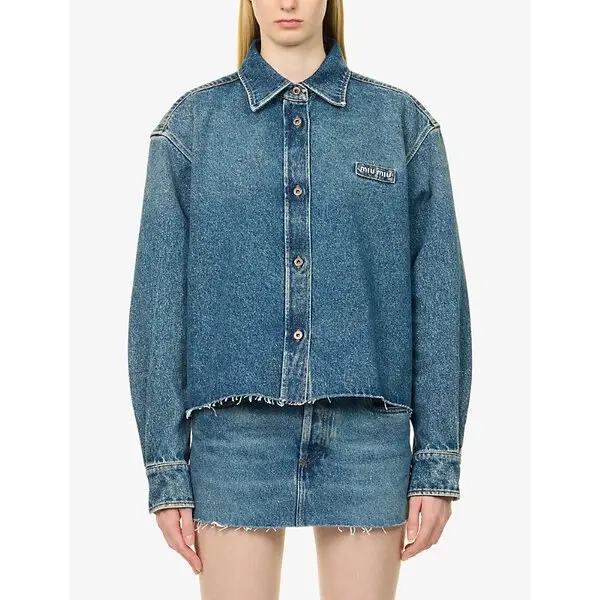 Miu Miu Cropped Frayed-edge Denim Shirt