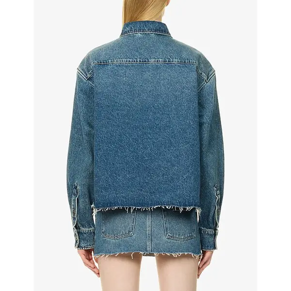 Miu Miu Cropped Frayed-edge Denim Shirt