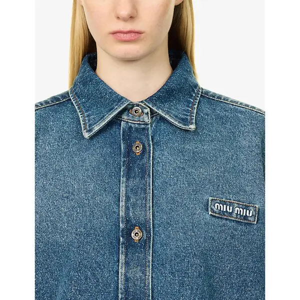Miu Miu Cropped Frayed-edge Denim Shirt