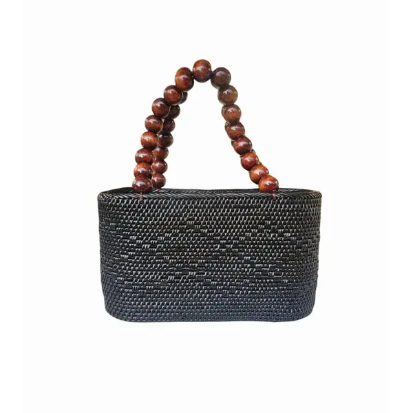 OHSUN Black / Brown Lucia Rattan And Wooden Bead Tote Black - Black/brown