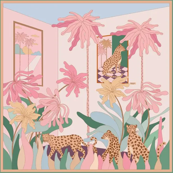 JESSIE ZHAO NEW YORK Double Sided Silk Scarf Of Indoor Forest - Pink