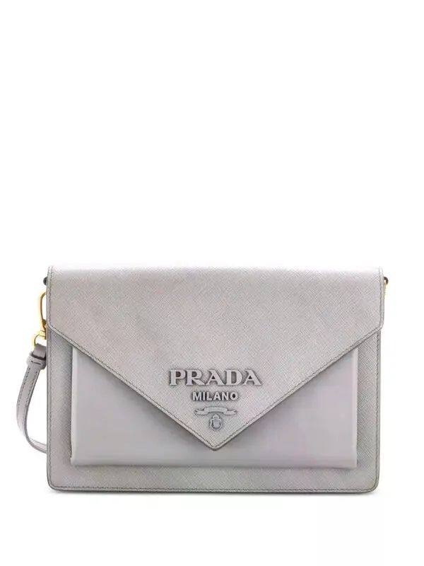 Prada Monochrome Envelope Saffiano With City Calf Mini Crossbody Bag - Grey