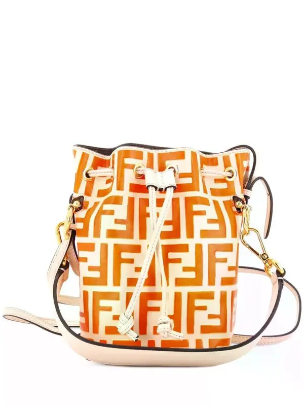 Fendi Mon Tresor Zucca Embossed Leather Mini Bucket Bag - Orange