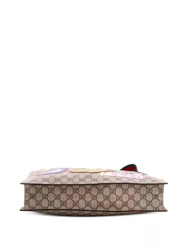 Gucci Gg Coated Canvas North South Tote Bag With Applique - Brown