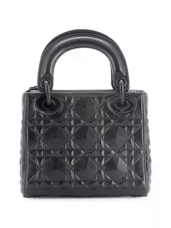 Dior Lady Bag Diamond Motif Cannage Calfskin Mini Shoulder Bag - Black