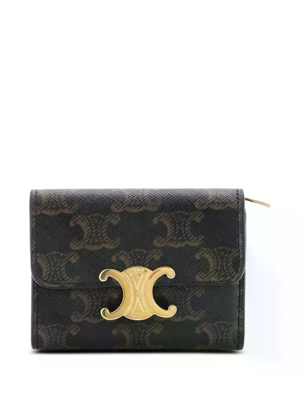 Celine Triomphe Wallet With Coin Purse Triomphe Coated Canvas Compact Small Wallets - Brown