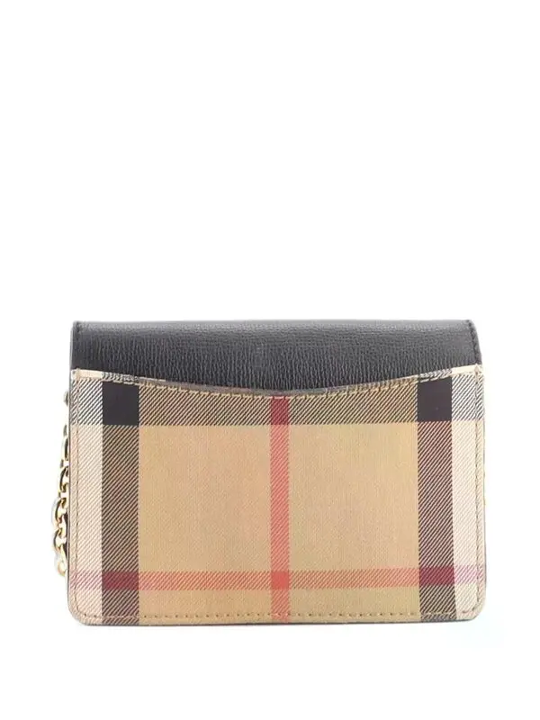 Burberry Hampshire Wallet On Chain Leather And House Check Canvas Crossbody Bag - Black