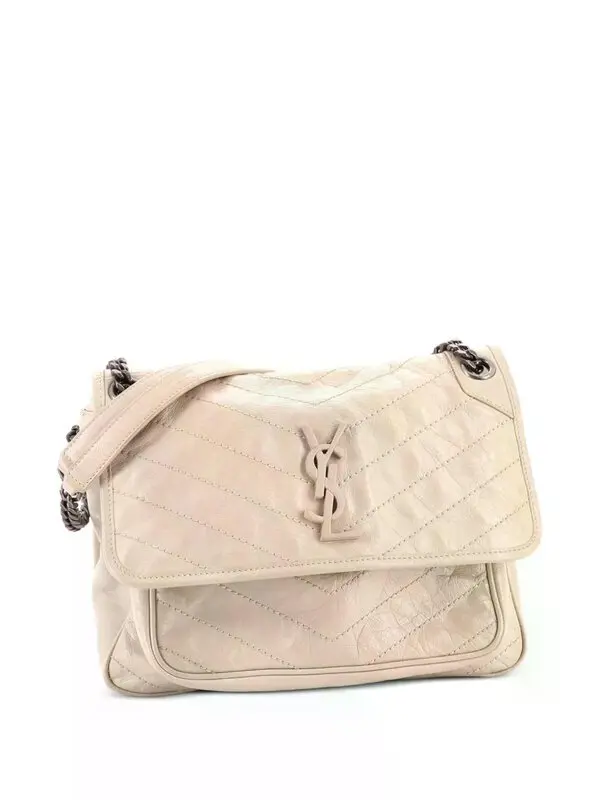 Saint Laurent Niki Chain Flap Bag Matelassé Chevron Leather Medium Shoulder Bag - Neutrals