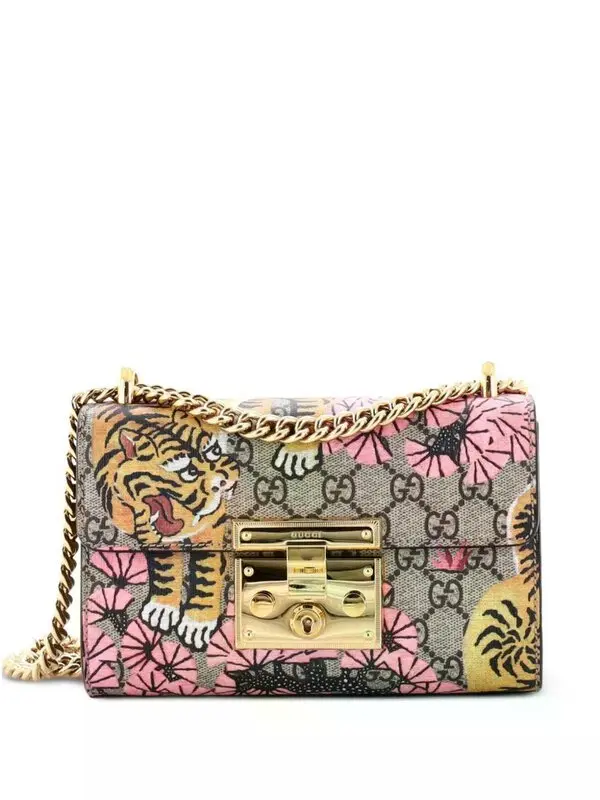 Gucci Padlock Small Shoulder Bag Bengal Print Gg Coated Canvas - Beige