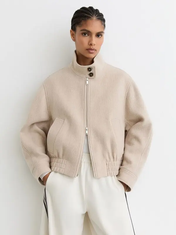REISS Wool Funnel-neck Bomber Coat