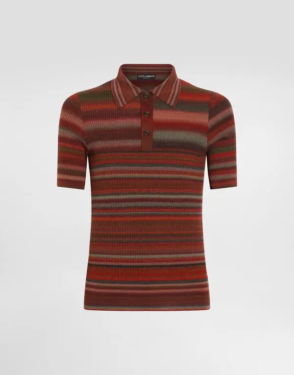 Dolce & Gabbana Striped Wool Polo Shirt Sweaters And Cardigans - Red