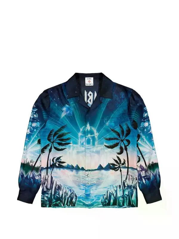 Casablanca Crystal Alchemy Cuban Collar Shirt - Blue