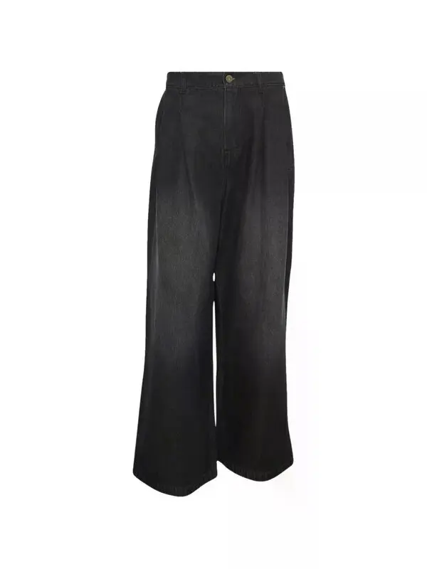 Adidas Logo-embroidered Wide-leg Jeans - Black