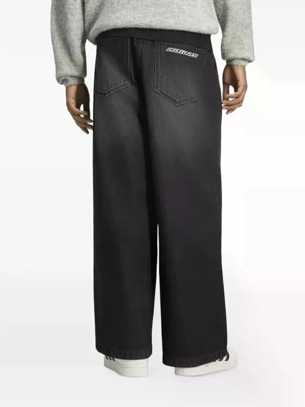 Adidas Logo-embroidered Wide-leg Jeans