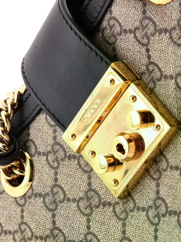 Gucci Padlock Chain Tote Gg Coated Canvas With Leather Small Shoulder Bag - Black
