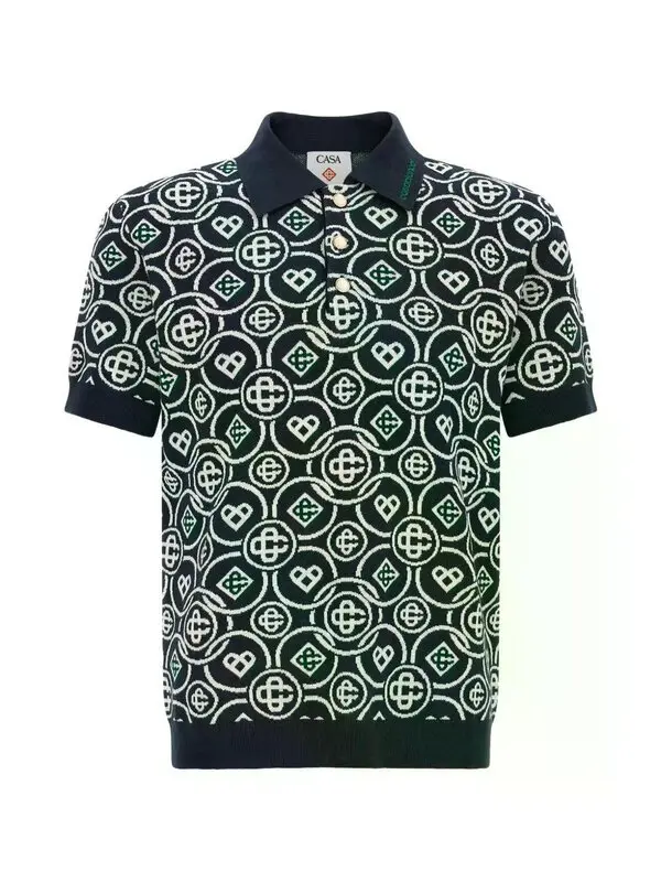 Casablanca Monogram Jacquard-knit Polo Shirt - Blue