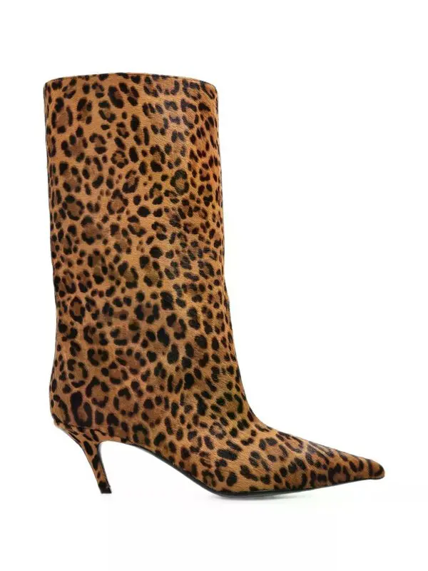Amina Muaddi Fiona Leopard-print Knee-high Boots - Brown