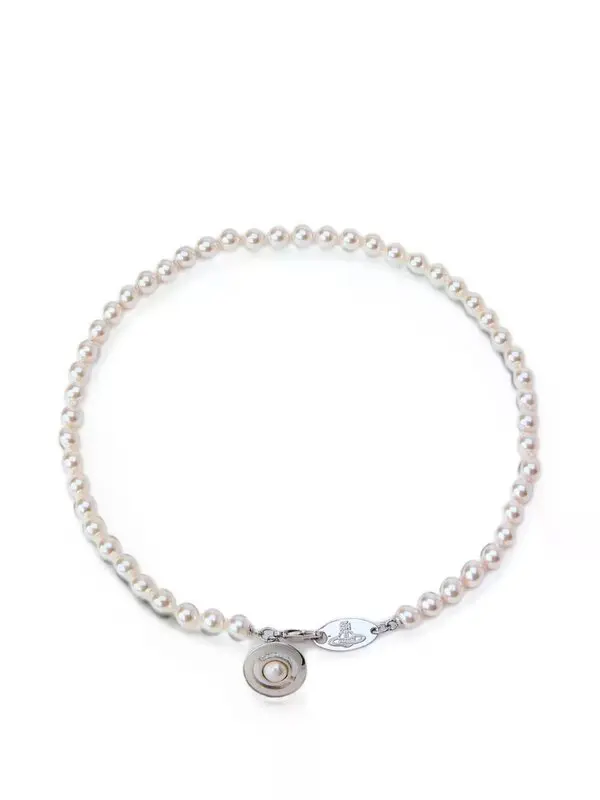VIVIENNE WESTWOOD Logo-pendant Beaded Necklace - Silver