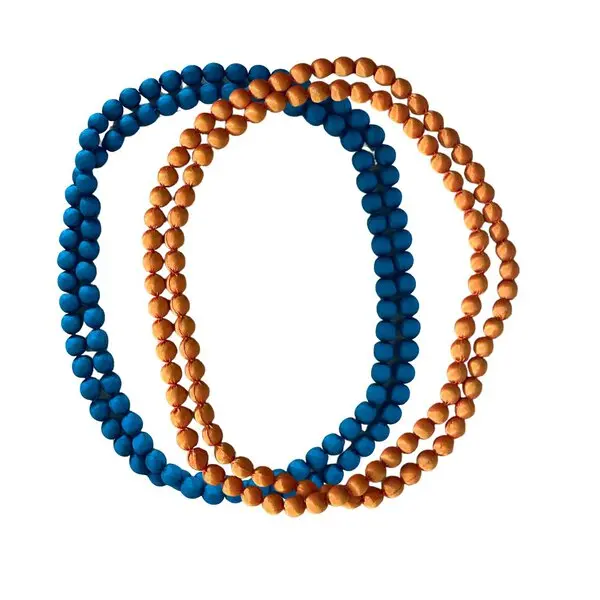 HERITAGEMODA Blue / Orange Handcrafted Silk Beads Orange And Teal Necklaces - Blue/orange