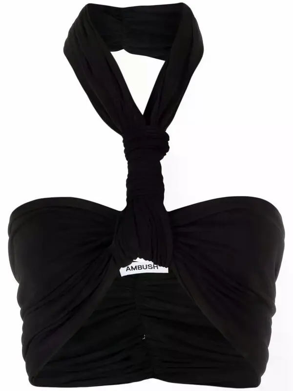 AMBUSH Twist Halterneck Ruched Cropped Top - Black