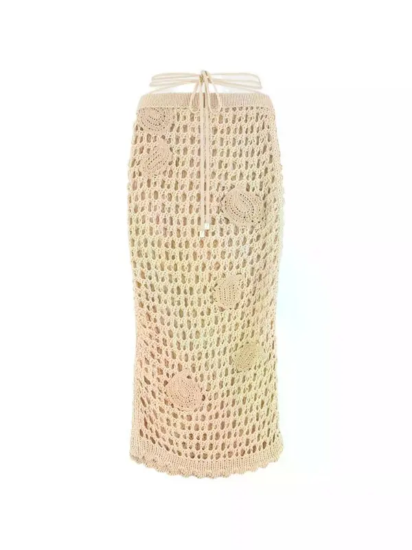 Attico Mid Openwork Hand-embroidered Skirt - Neutrals