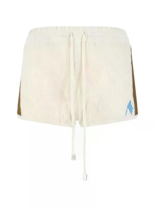 Attico Monogram-embroidered Striped Shorts - Neutrals