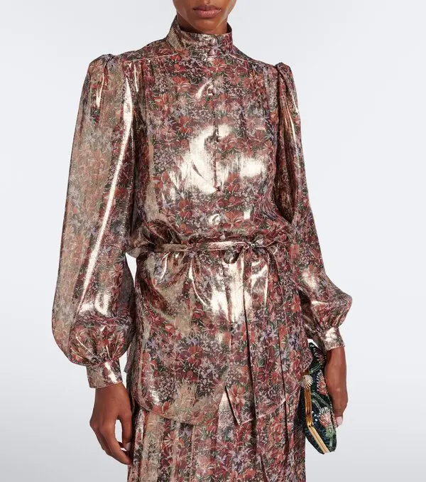 Valentino Garavani Floral Silk-blend Lame Blouse