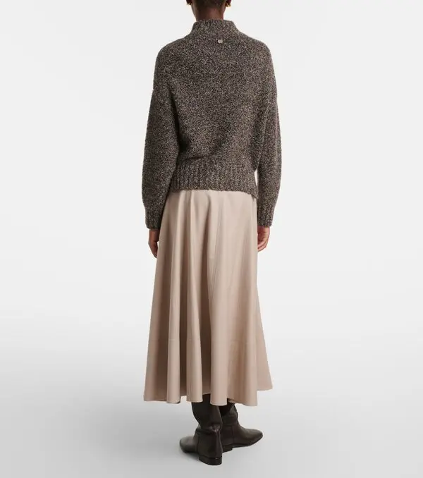Agnona Leather-trimmed Wool Flannel Midi Skirt