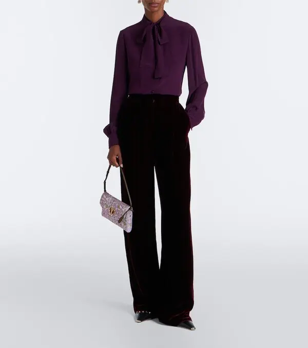 Valentino Garavani Devain Small Floral Jacquard Shoulder Bag - Purple