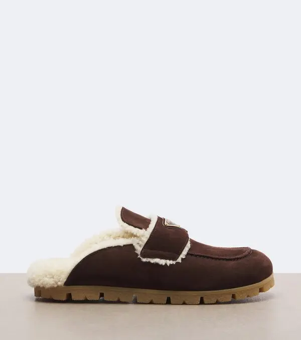 Prada Shearling-lined Suede Mules