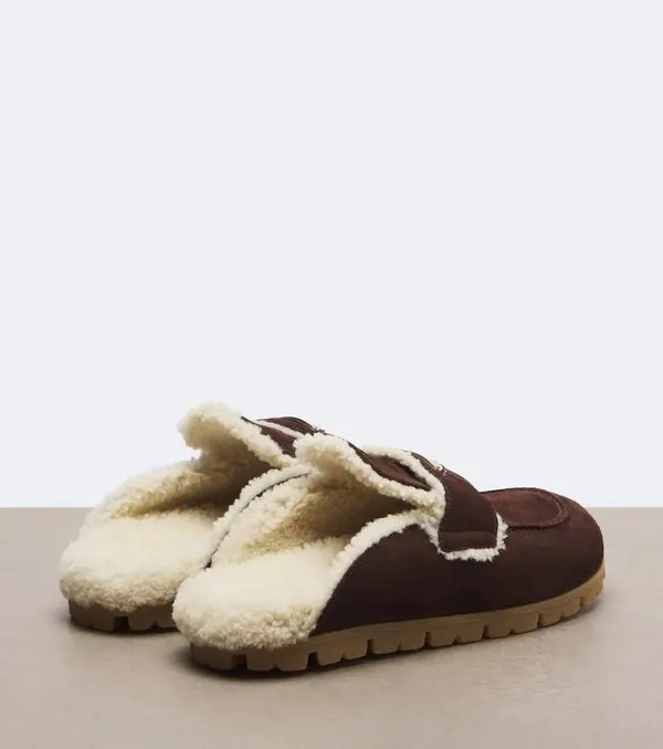 Prada Shearling-lined Suede Mules